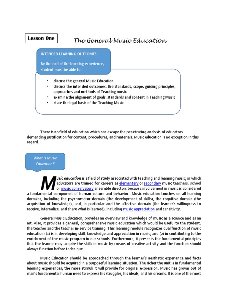 Overview of General Music Education | PDF | Music Education | Learning