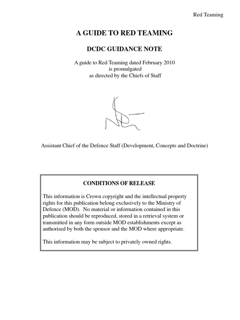 A Guide To Red Teaming: DCDC Guidance Note | PDF | Intelligence ...