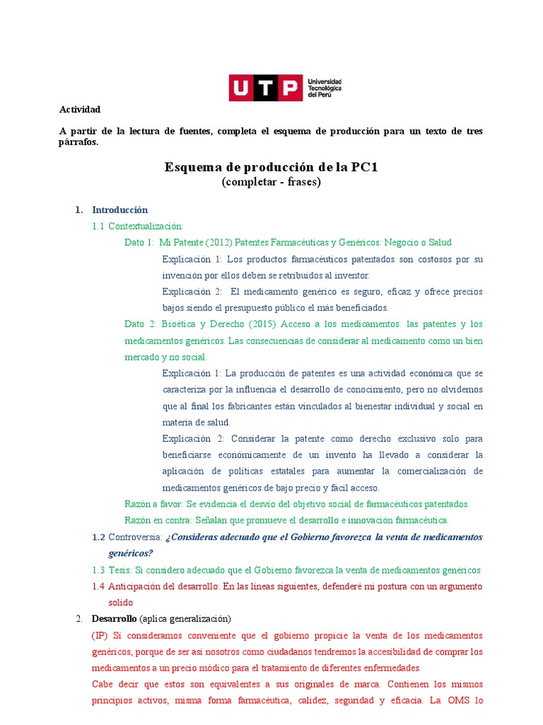 Semana 06 - Temas 01 - Tarea - Presentación Del Esquema de Producción para La PC1 | PDF ...