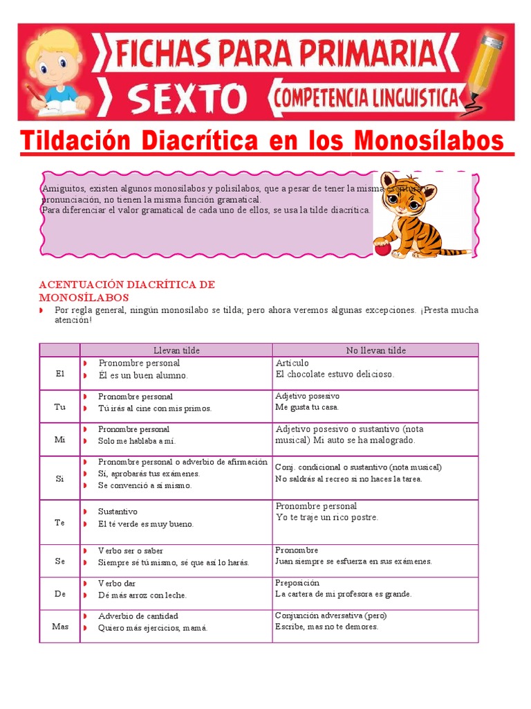 Tilde Diacrítica en Monosílabos | PDF | Sustantivo | Adverbio