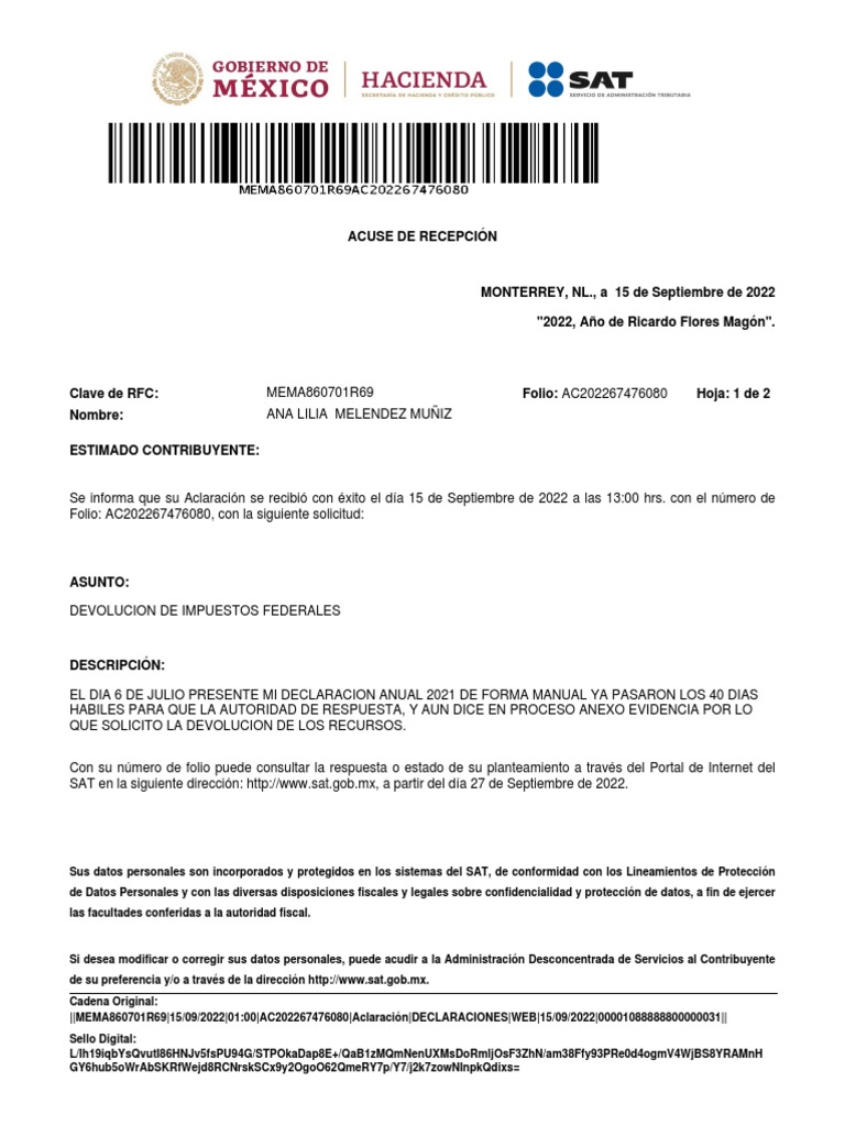 Sat Acuce Aclaracion | PDF | Gobierno