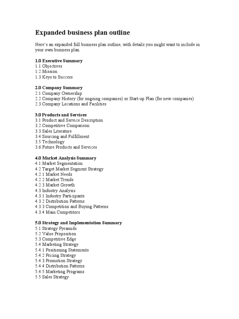 Expanded Business Plan Outline | PDF | Business