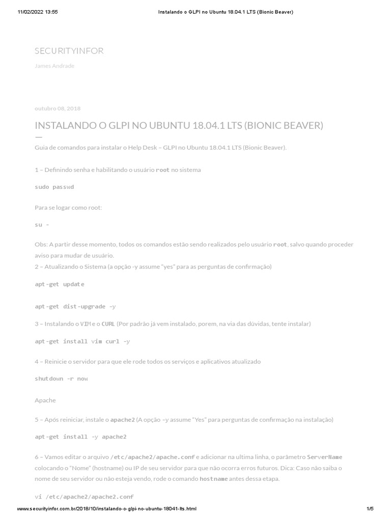 Instalando o GLPI No Ubuntu 18.04.1 LTS (Bionic Beaver) | PDF | Php ... Instalando o GLPI No Ubuntu 18.04.1 LTS (Bionic Beaver) | PDF | Php ...