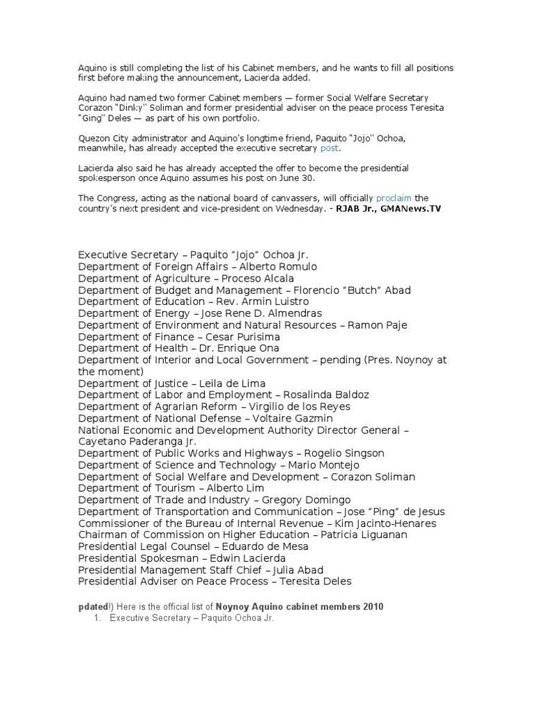 Executive Secretary - Paquito Ochoa JR.: Pdated!) Here Is The Official ...