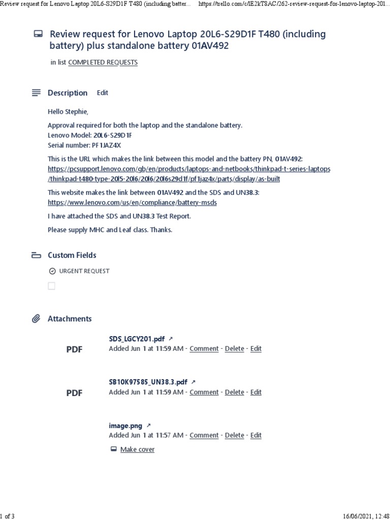Review Request For Lenovo Laptop 20L6-S29D1F T480 (Including Battery) Plus Standalone Battery ...