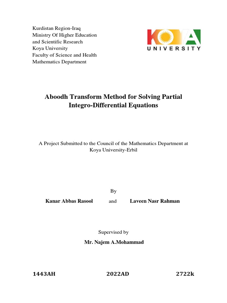 Aboodh Transform Method For Solving Partial Integro-Differential Equations | PDF | Differential ...