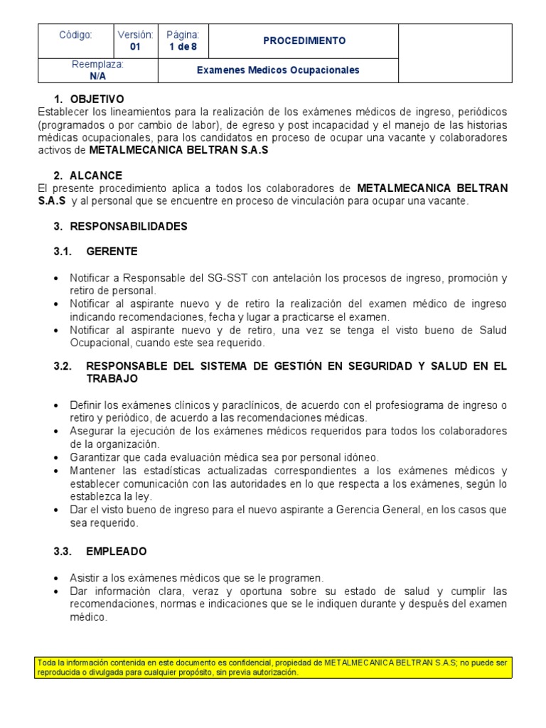 Examenes Medicos Ocupacionales Pdf Prueba Evaluación Historial