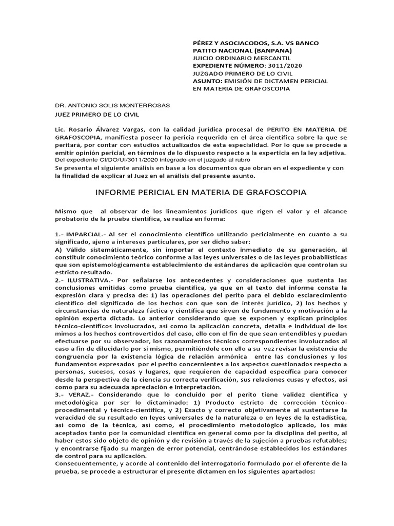 Dictamen de Grafoscopia 3 | PDF | Teoría | Verdad