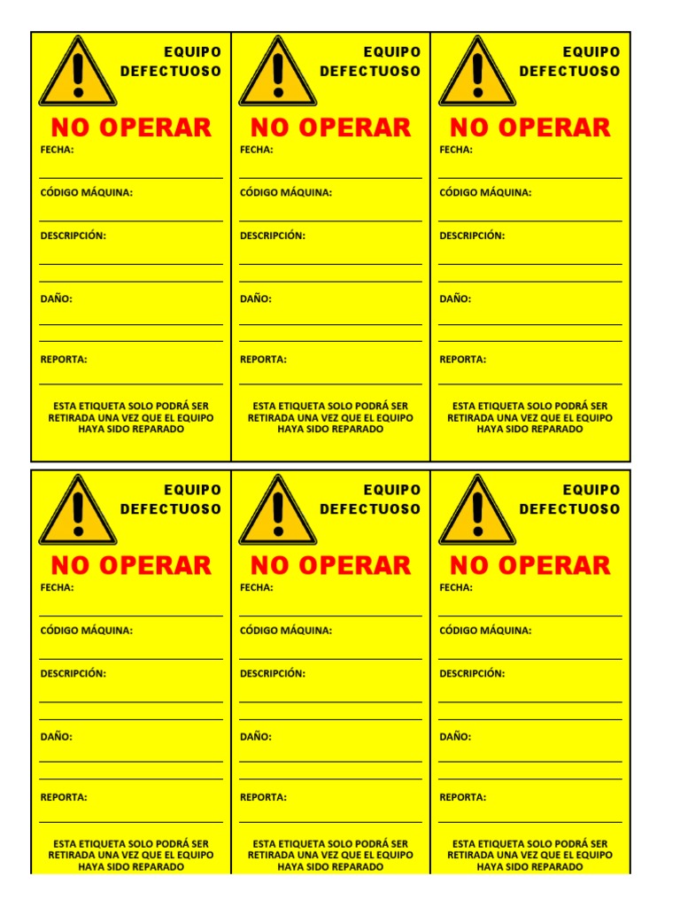 Etiqueta Equipo Defectuoso Plantilla | PDF