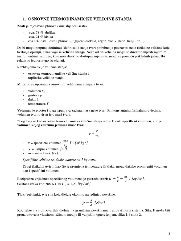 Osnovne Termodinamicke Velicine Stanja | PDF