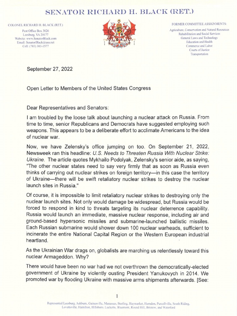Ukraine Open Letter To Congress 9 27 22 | PDF