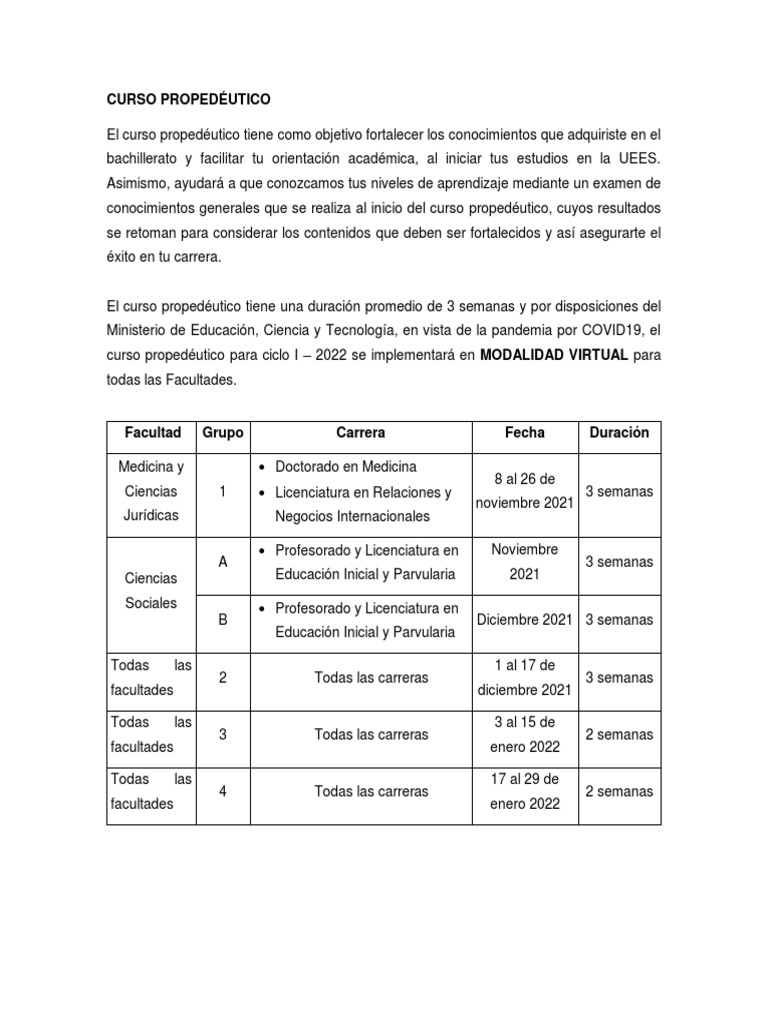 Curso Propedéutico Virtual UEES 2022 | PDF