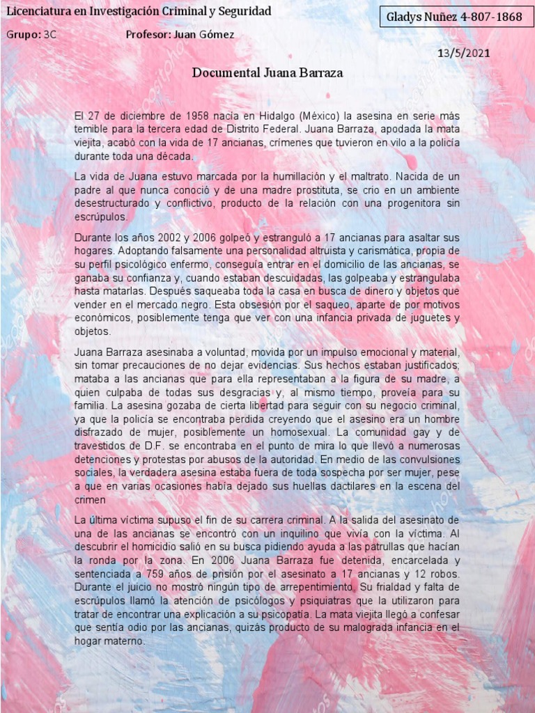 Documental Juana Barraza | PDF | Vejez | Crímenes