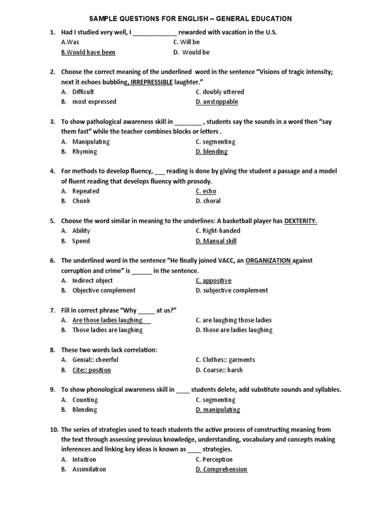 Answer Key English | PDF | Fluency | Cognitive Psychology