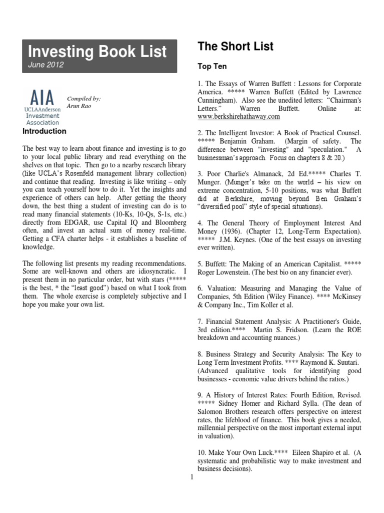 Investment Reading List | PDF | Investing | Valuation (Finance)