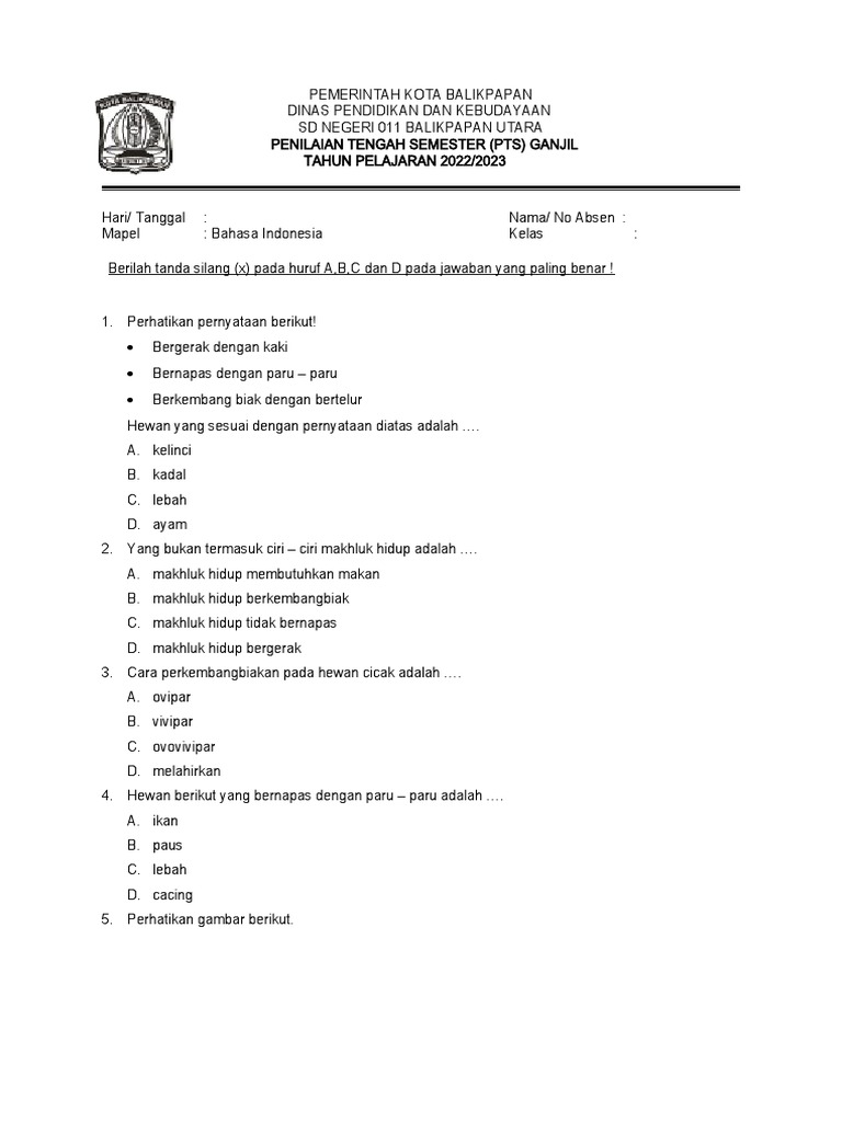 Soal PTS Ganjil Bindo Kelas 3 2022-2023 | PDF | Griya & Taman