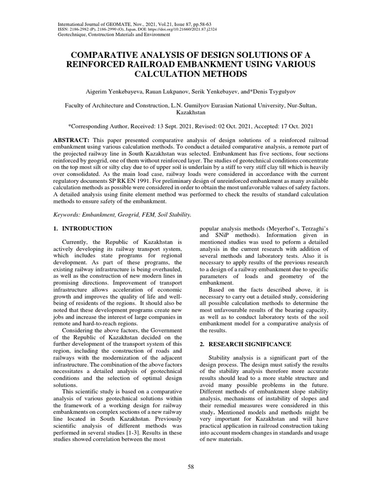 Comparative Analysis of Design Solutions of A Reinforced Railroad Embankment Using Various ...