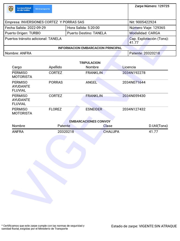 Zarpe | PDF | Transporte | Transporte de mercancías