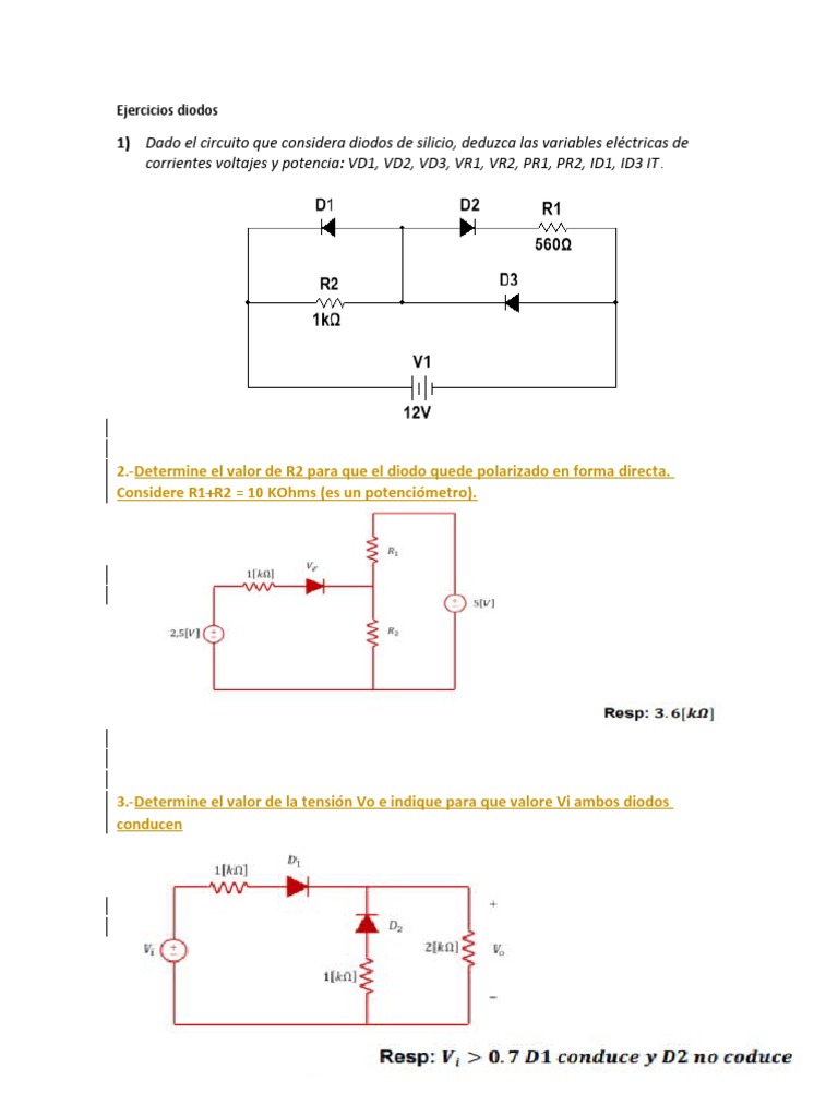 Guía Ejercicios Diodos | PDF | Diodo | Diodo emisor de luz