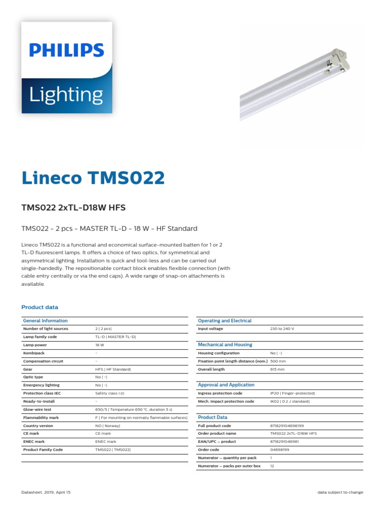 TMS022 2xTL-D18W HFS | PDF | Lighting | Electrical Engineering