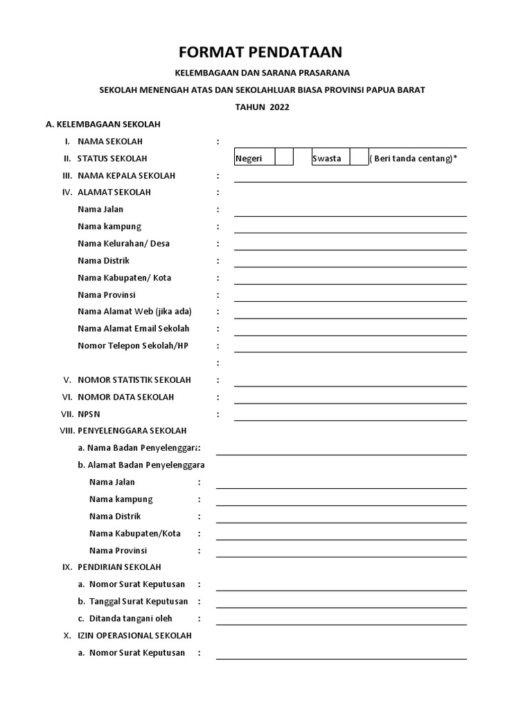 Format Pendataan Sarpras Sma Slbeditttt | PDF
