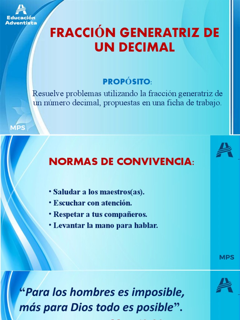 PPT - Fracción Generatriz de Un Decimal - 1ro Sec - Oekdyamodk | PDF