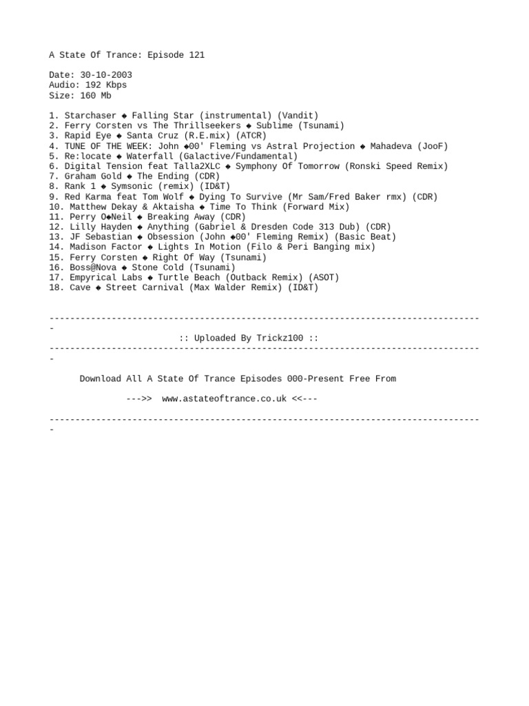 ASOT 121 Tracklist | PDF