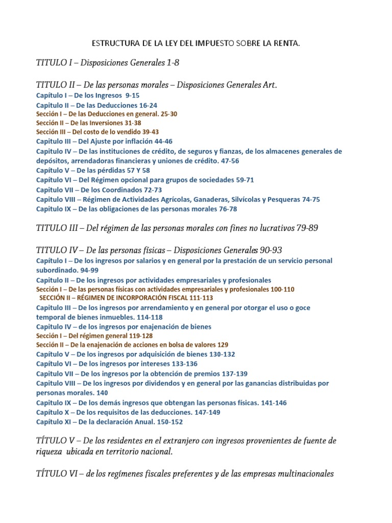 Estructura de la Ley del ISR 2024 | PDF | Impuesto sobre la renta ...