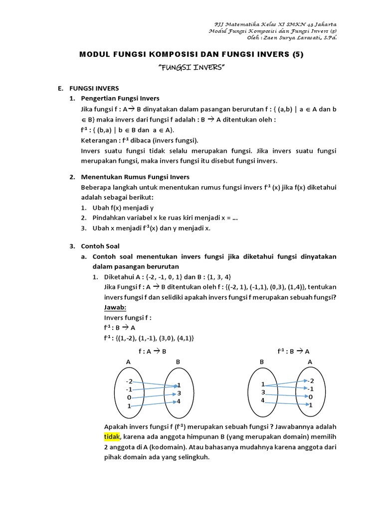 Modul Fungsi Komposisi Dan Fungsi Invers 5 | PDF