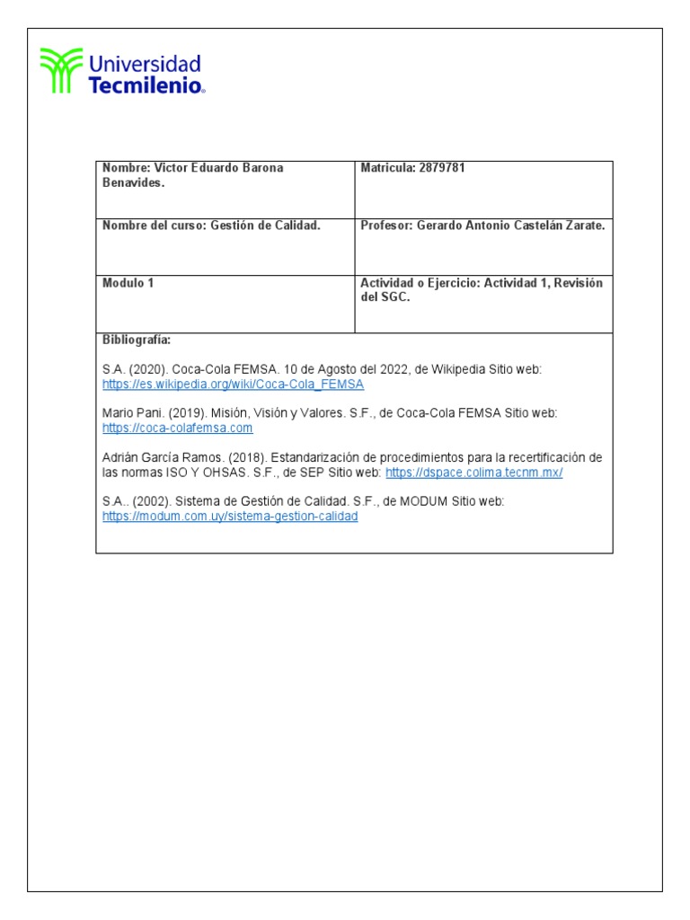 Actividad 1 - Gestion de Calidad | PDF | Calidad (comercial) | Economias