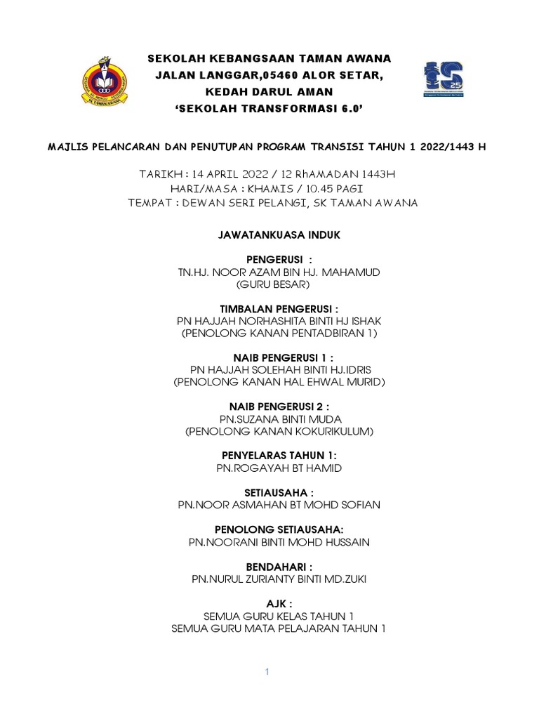 Ajk Program Perasmian Penutupan Transisi THN 1 | PDF