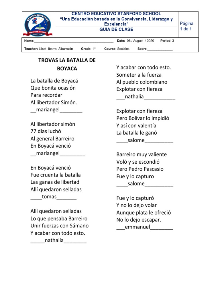 Trovas La Batalla de Boyaca | PDF
