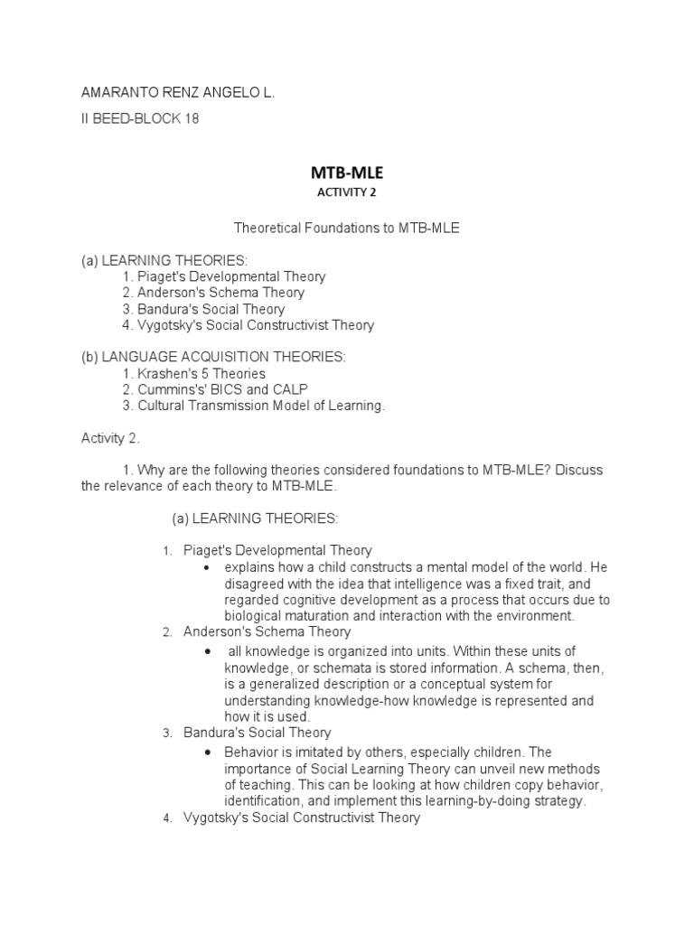 MTB-MLE-ACTIVITY-2 | PDF | Constructivism (Philosophy Of Education) | Schema (Psychology)