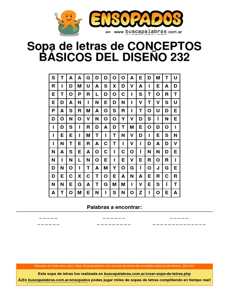 Sopa de Letras de Conceptos Básicos Del Diseño - 232 | PDF