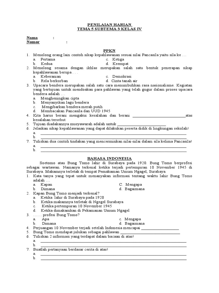 PENILAIAN HARIAN Tema 5 ST3 | PDF