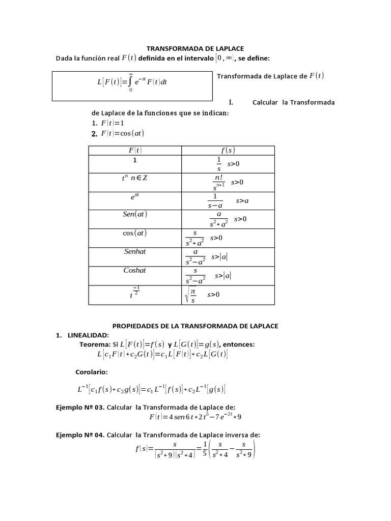 Propiedades de Transformada de Laplace | PDF | Integral | Transformada ...