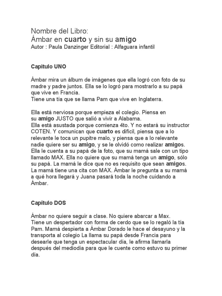Resumen Ambar en Cuarto y Sin Su Amigo | PDF