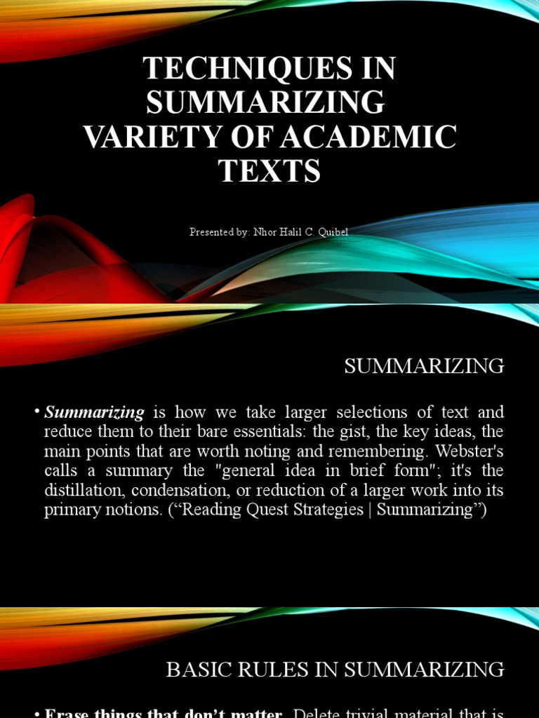 Techniques in Summarizing | PDF