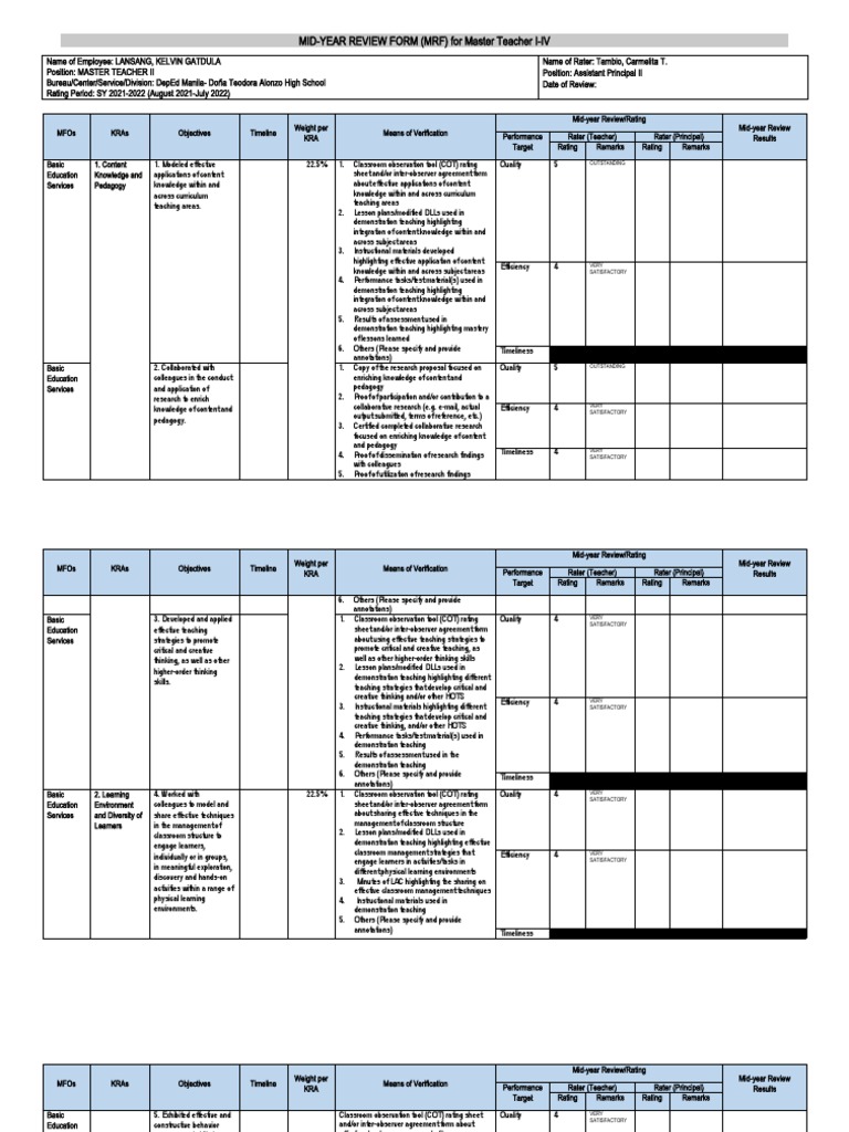 Midyear Review Form | PDF | Teaching Method | Lesson Plan