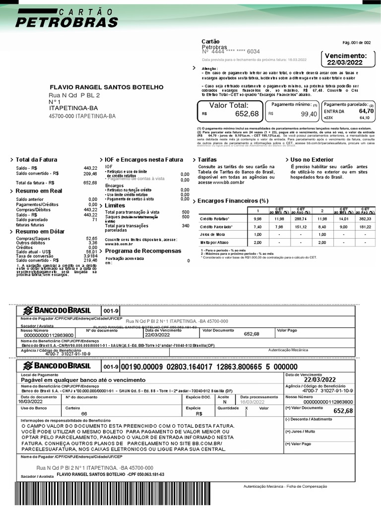 Cartão Petrobras | PDF | Crédito rotativo | Comércio