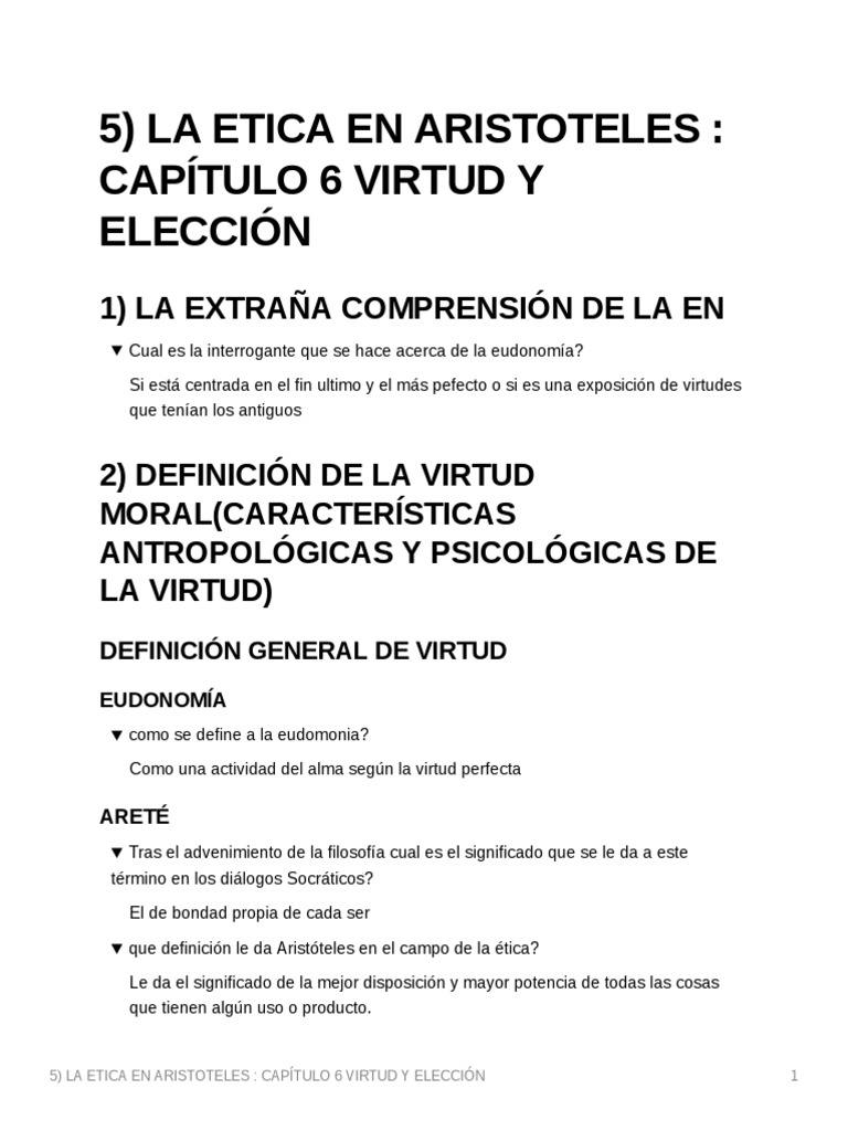 5) La Etica en Aristoteles Captulo 6 Virtud y Eleccin | PDF | Aristóteles | Moralidad