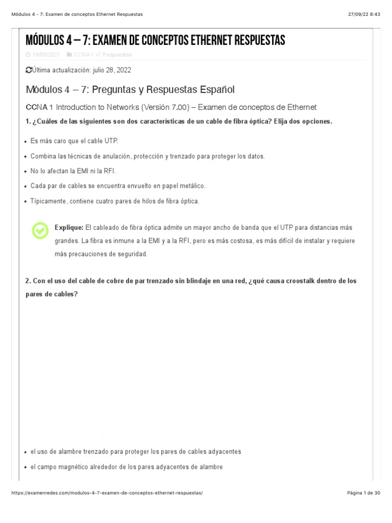 Análisis de un examen de conceptos de Ethernet | PDF | Conmutador de red | Red de computadoras
