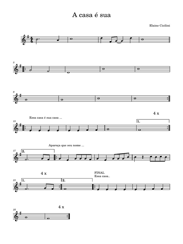 A - Casa - É - Sua - Partitura Facilitada Com Arranjos para Violino | PDF