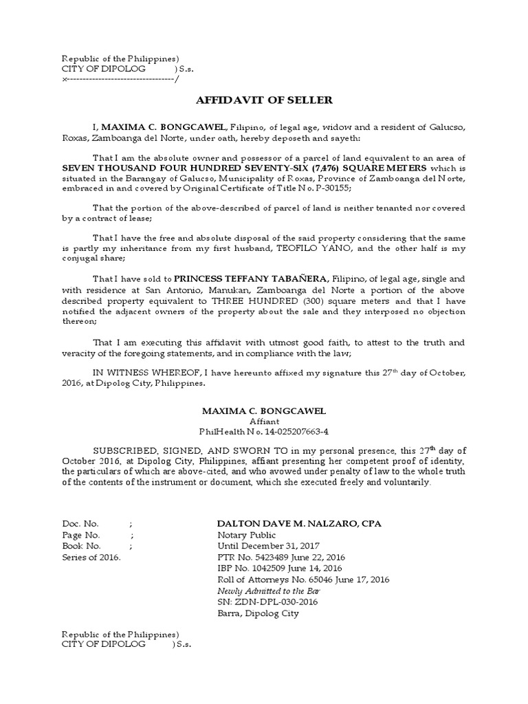 Affidavit of Seller and Buyer | PDF | Affidavit | Legal Procedure