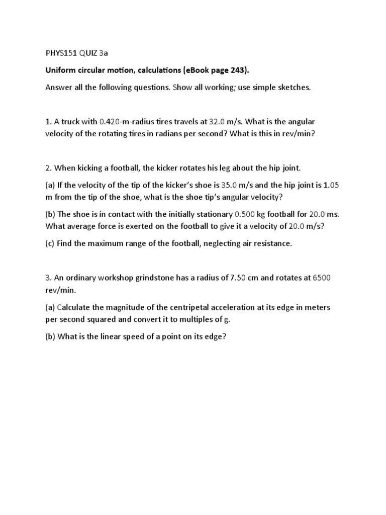 PHYS151 QUIZ 3a | PDF