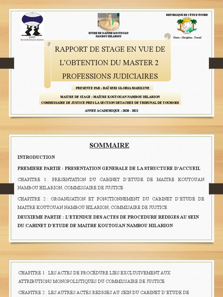 Présentation du Rapport de stage Master 2 Professions Judiciaires Manuel | PDF