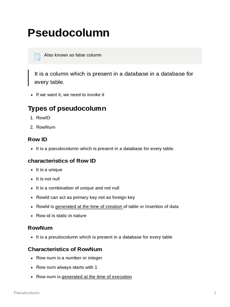 Pseudo Column | Download Free PDF | Table (Database) | Computer Data