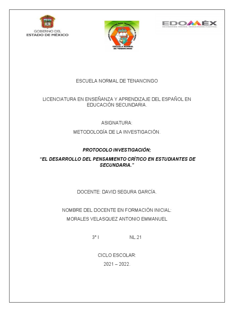 Protocolo de Investigacion PC | PDF | Pensamiento | Pensamiento crítico