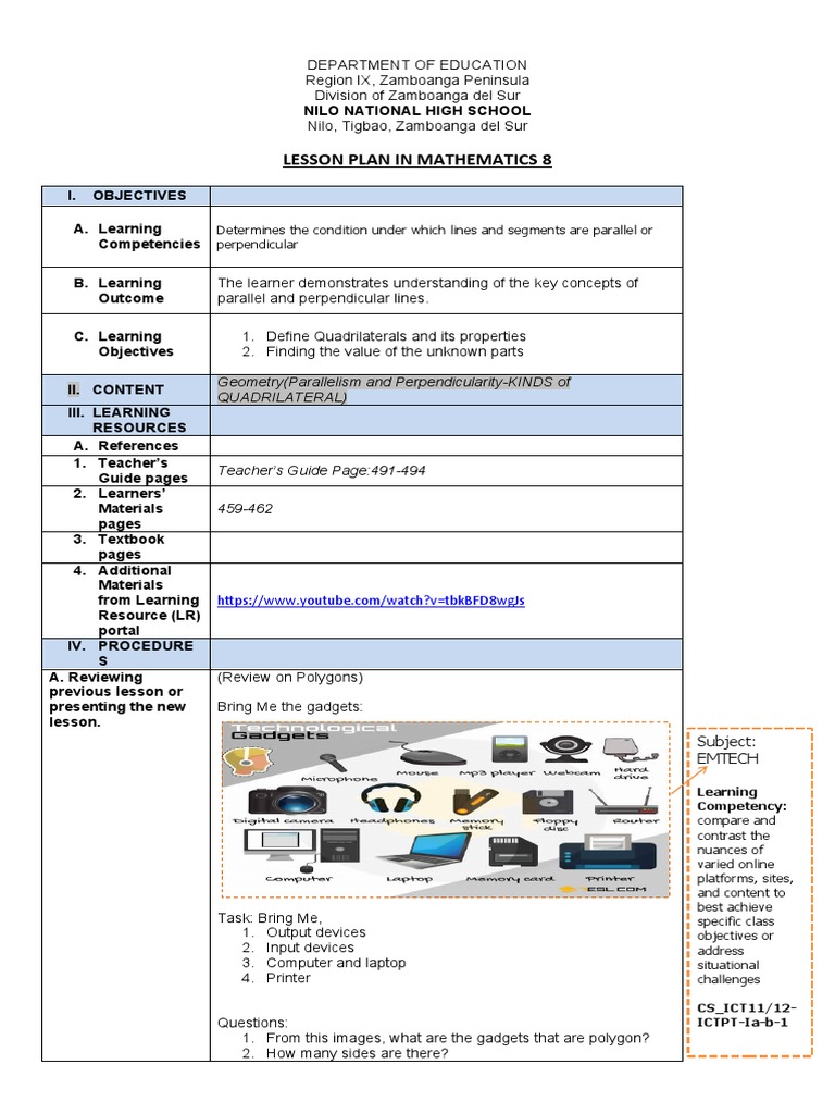 Lesson Plan on Quadrilaterals and Parallelism | PDF | Rectangle | Elementary Geometry