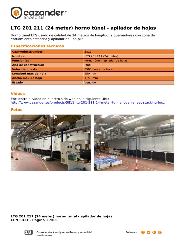 Cazander - LTG - 201 - 211 - (24 - Meter) - Horno - Túnel - Apilador - de - Hojas | PDF
